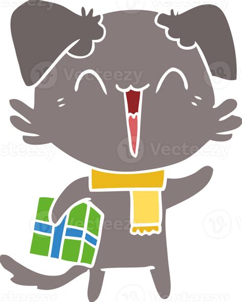 Feliz Pequeño Perro De Dibujos Animados De Estilo De Color Plano En