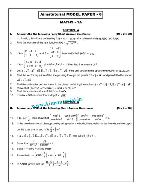 1a Model Guess Paper 6 Download Free Pdf Applied Mathematics Geometry
