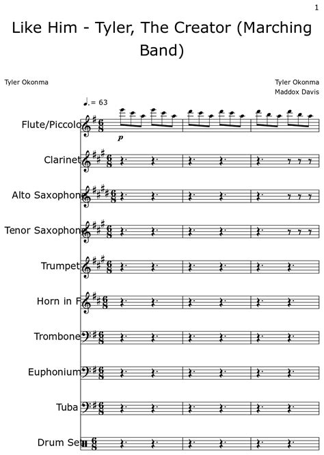 Like Him Tyler The Creator Marching Band Sheet Music For Flute Clarinet Alto Saxophone