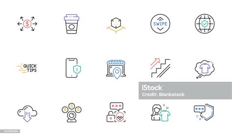 위로 스 와이프 방패 및 웹 사이트에 대한 글로벌 보험 라인 아이콘 인쇄 디자인을 위해 벡터 0명에 대한 스톡 벡터 아트 및 기타 이미지 Istock