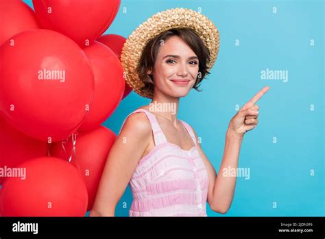 Profile Photo Of Promoter Millennial Lady Hold Balloons Point Empty