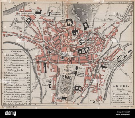 LE PUY EN VELAY Vintage Town City Map Plan Haute Loire Auvergne