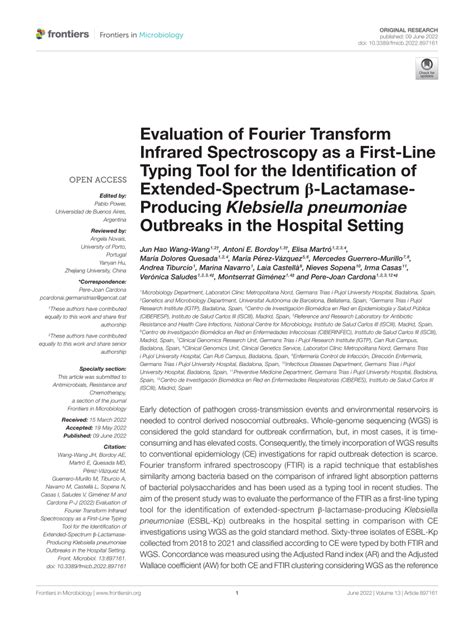 Pdf Evaluation Of Fourier Transform Infrared Spectroscopy As A First Line Typing Tool For The