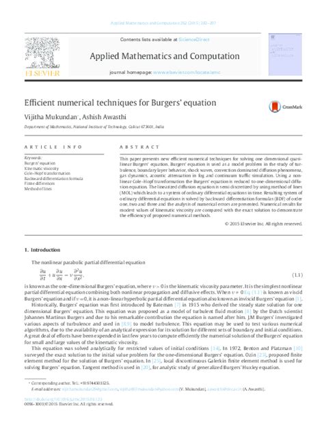 Pdf Efficient Numerical Techniques For Burgers Equation