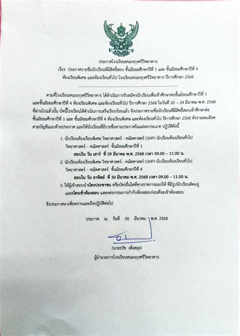 ประกาศรายชื่อนักเรียนที่มีสิทธ โรงเรียนหนองกุงศรีวิทยาคาร Facebook