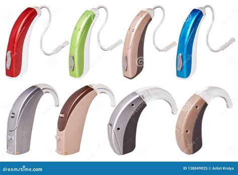 Set Of Modern Hearing Aids On White Background Isolated Alternative To