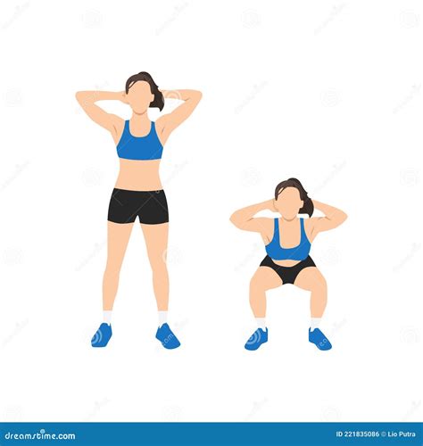 Hands At The Back Of The Head Bodyweight Squats Exercis Stock Vector Illustration Of Basic