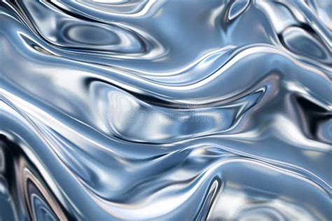 Abstract Blue Liquid Metal Texture Swirling Shiny Reflective Surface Background Design Stock