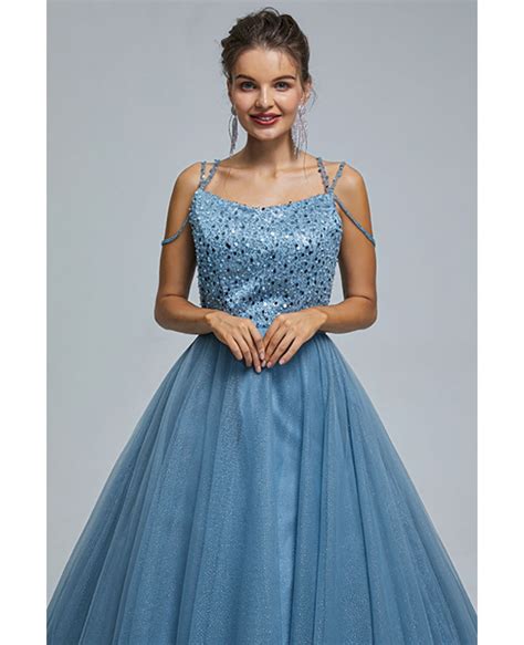 Dusty Blue Ball Gown Tulle Prom Party Dress With Sequin Top C5304b