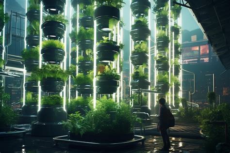 Premium AI Image Artificial Futuristic Vertical Farming Concep