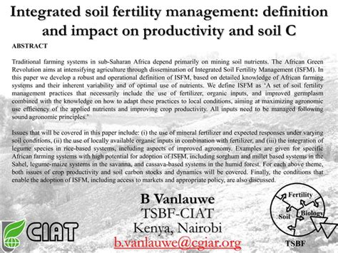 Integrated soil fertility management: definition and impact on productivity and soil C | PDF ...