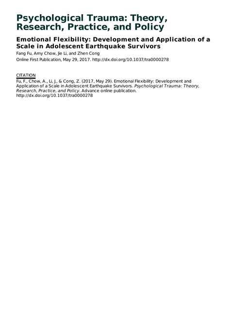 Pdf Emotional Flexibility Development And Application Of A Scale In Adolescent Earthquake