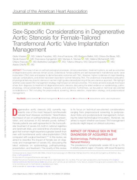 Sex Specific Considerations In Degenerative Aortic Stenosis For Female Tailored Transfemoral
