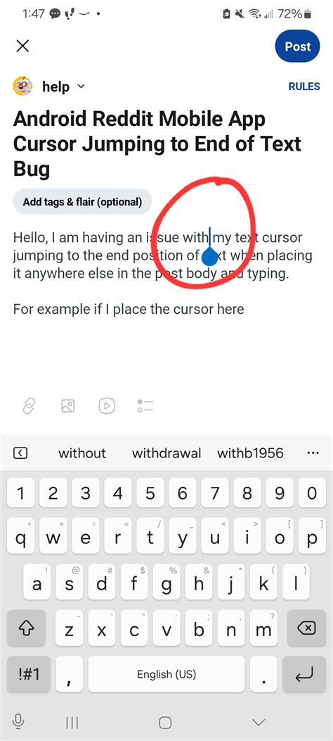 Android Reddit Mobile App Cursor Jumping To End Of Text Bug R Help