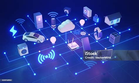 Iot 홈 컨트롤 시스템 개념 3d 일러스트레이션 가정용 장치 자동화 및 원격 제어 사물 인터넷에 대한 스톡 사진 및 기타