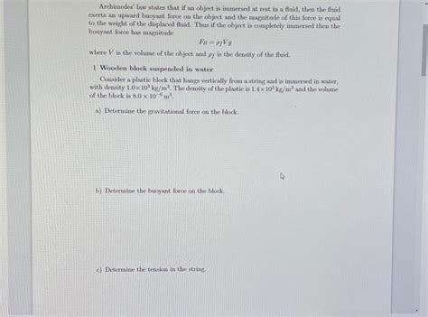 solved archimedes law states that if an object is immersed