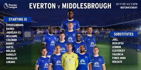 Everton V Middlesbrough Line Ups Itv News