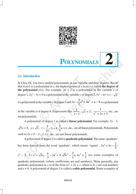 Ncert Book For Class 10 Maths Chapter 2 Polynomials