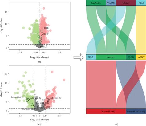 Volcano Plot Of De Mrna And De Mirna And Sankey Plot Of Mirna Tf Mrna