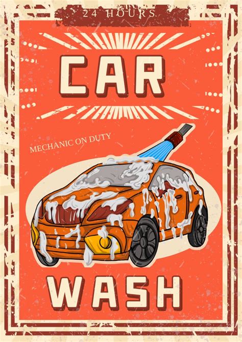 Vintage Inspired Poster Design For Orange Car Wash Services Ai