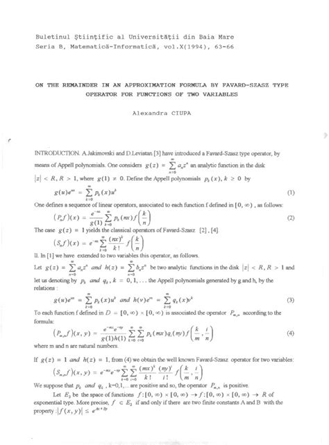 On The Remainder In Am Approximation Formula By Favard Szasz Type