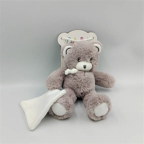 Doudou Ours Gris Blanc Mouchoir Pap Ours BABY NAT