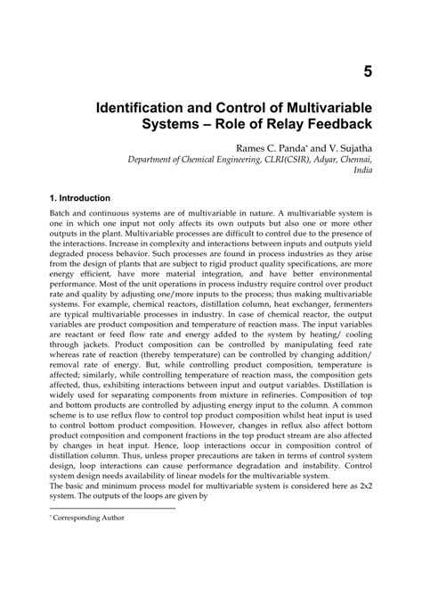 Pdf Identification And Control Of Multivariable Systems Role Of Relay