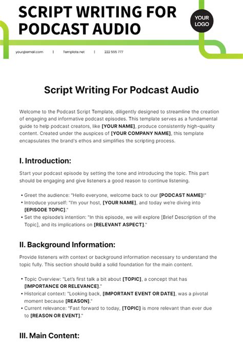 Free Script Writing For Podcast Audio Template To Edit Online
