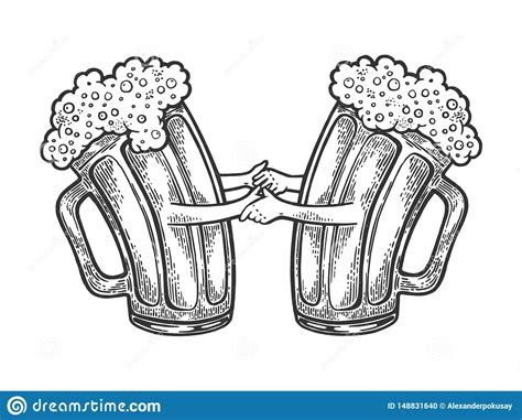 Vector Del Grabado Del Bosquejo De La Danza De La Taza De Cerveza