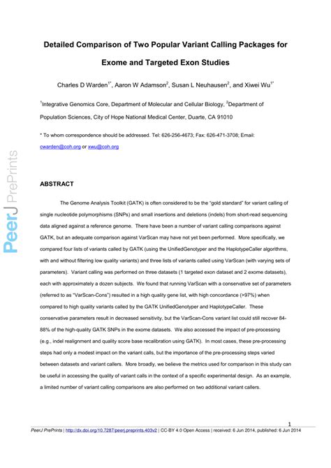 Pdf Detailed Comparison Of Two Popular Variant Calling Packages For Exome And Targeted Exon