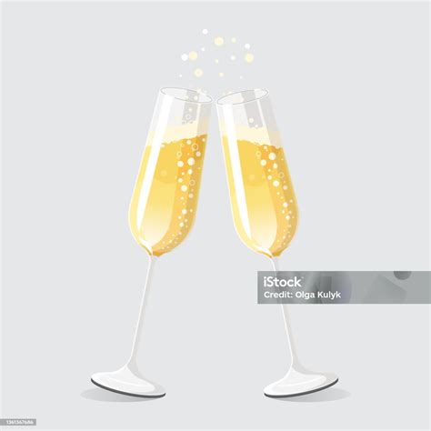 회색 배경에 고립 된 황금 두 안경 샴페인 와인 잔 파티를 축하합니다 스파클링 와인 벡터 일러스트레이션 축배에 대한 스톡 벡터