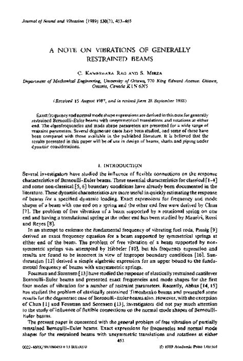 Pdf A Note On Vibrations Of Generally Restrained Beams