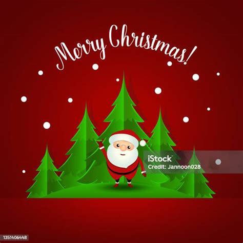 Kartu Ucapan Natal Dengan Santa Claus Dan Pohon Natal Ilustrasi Vektor