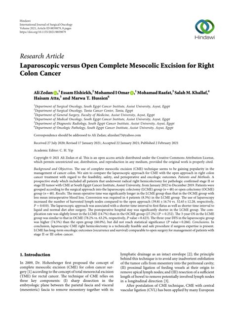 Pdf Laparoscopic Versus Open Complete Mesocolic Excision For Right