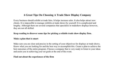 Great Tips On Choosing A Trade Show Display Company Pdf Docdroid