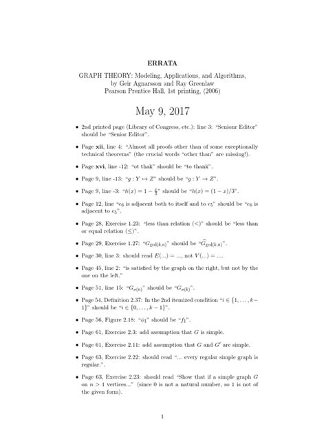 Errata Agnarsson Graph Theory Pdf Vertex Graph Theory Combinatorics