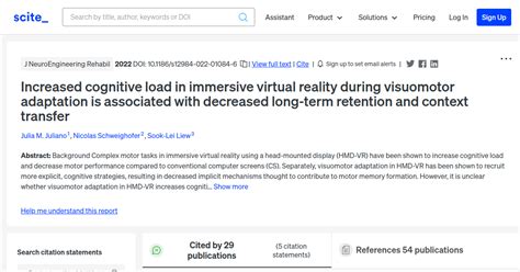 Increased Cognitive Load In Immersive Virtual Reality During Visuomotor Adaptation Is Associated