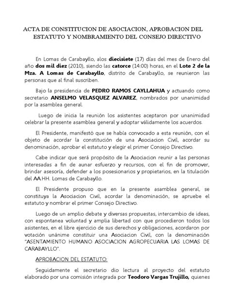 Acta De Constitucion De Asociacion Pdf