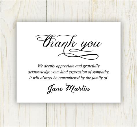 Thank You Notes After Funeral Template