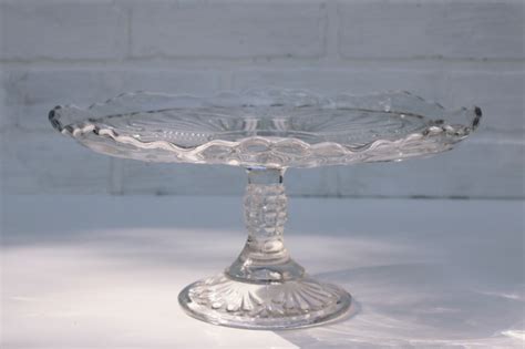 Antique Pressed Glass Cake Stand Shell Or Palms Pattern Eapg Vintage