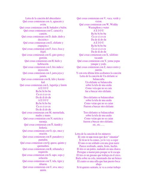 Letra De La Canción Del Abecedario Pdf Alimentos Comida Y Bebida