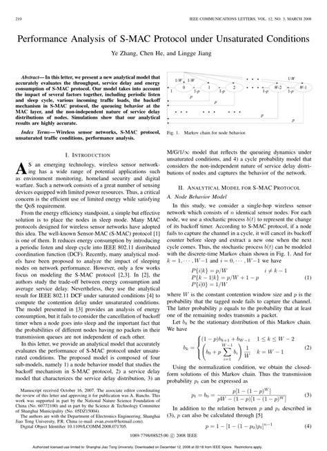 Pdf Performance Analysis Of S Mac Protocol Under Unsaturated Conditions