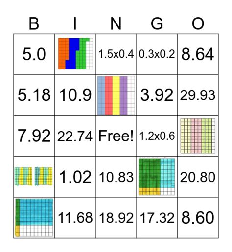 Decimal Bingo Review Bingo Card