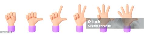 3d 만화 캐릭터 손의 세트 손가락에 웅크리고 있습니다 손은 다양한 계산 제스처의 징후를 보여줍니다 응용 프로그램 웹 티셔츠 광고 흰색에 고립 된 포스터에 대한 아이콘 벡터