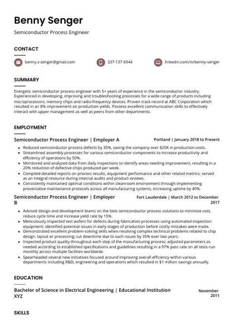 Semiconductor Process Engineer Resume Cv Example And Writing Guide