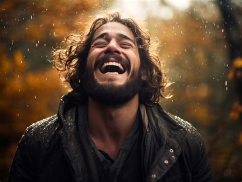 Premium Ai Image Photo Of Emotional Dynamic Pose Brazilian Man In Autumn