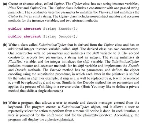 solved a create an abstract class called cipher the