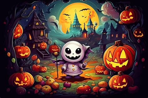 Premium Photo Cute Halloween Scene With Ghost Witch Candy Beautiful