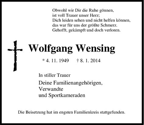 Traueranzeigen Von Wolfgang Wensing Trauer In Nrw De