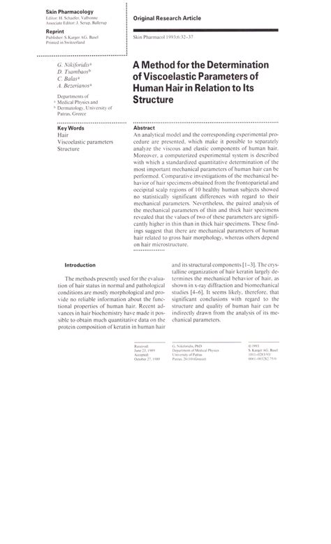 Pdf A Method For The Determination Of Viscoelastic Parameters Of Human Hair In Relation To Its